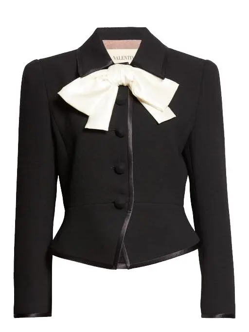Valentino Garavani Bow-front Virgin Wool Crepe Crop Jacket - Black