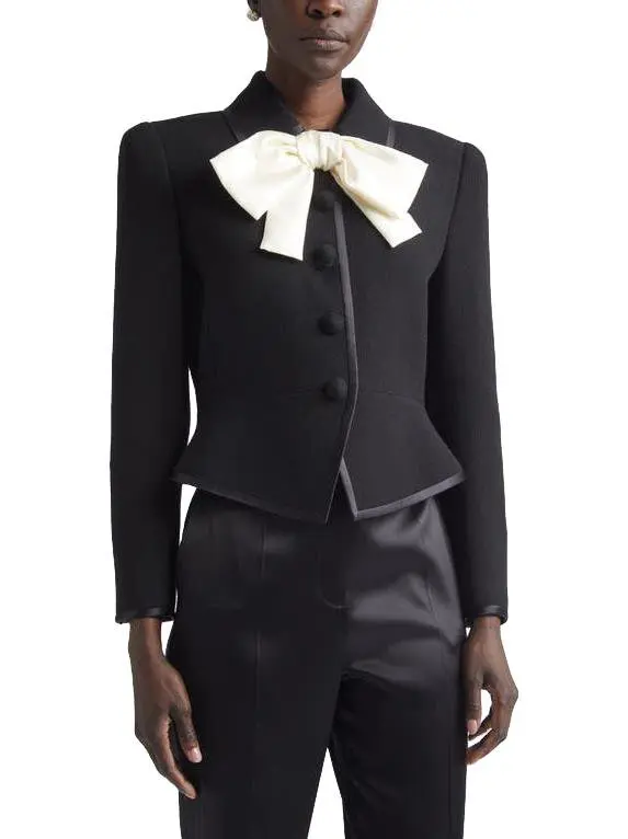 Valentino Garavani Bow-front Virgin Wool Crepe Crop Jacket - Black