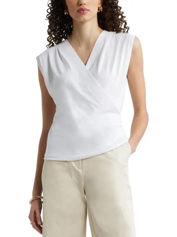 Nordstrom Pleated Faux Wrap Cap Sleeve Top - White