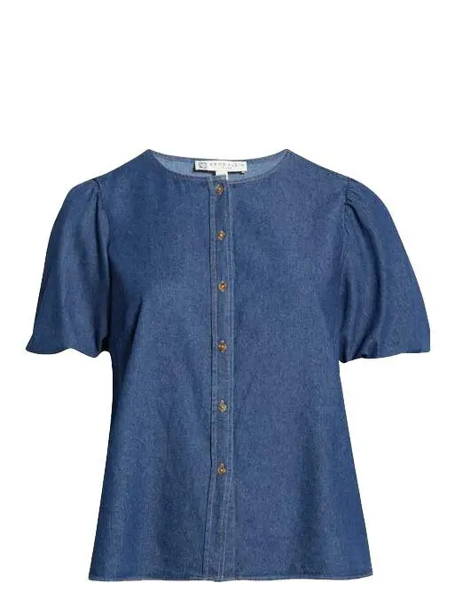 Anne Klein Denim Puff Sleeve Top - Aries Wash