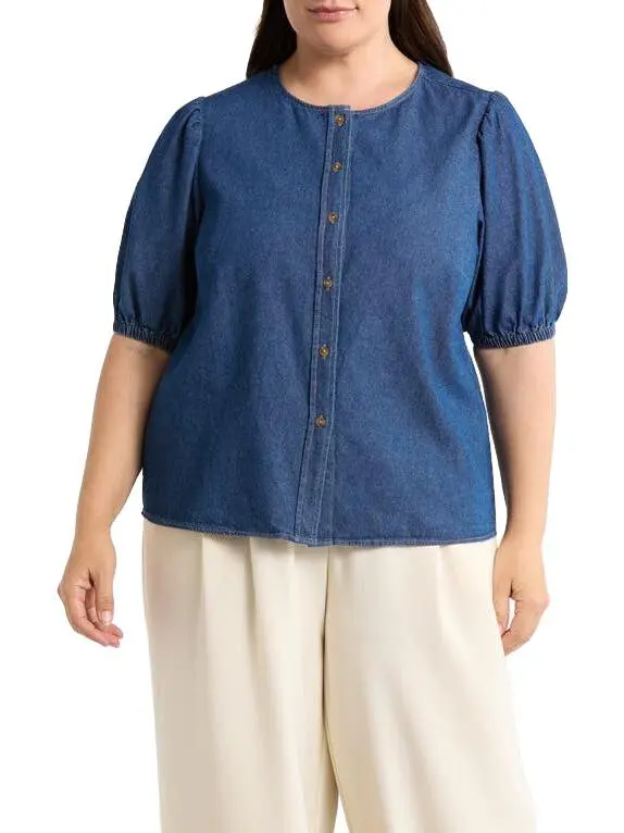 Anne Klein Denim Puff Sleeve Top - Aries Wash