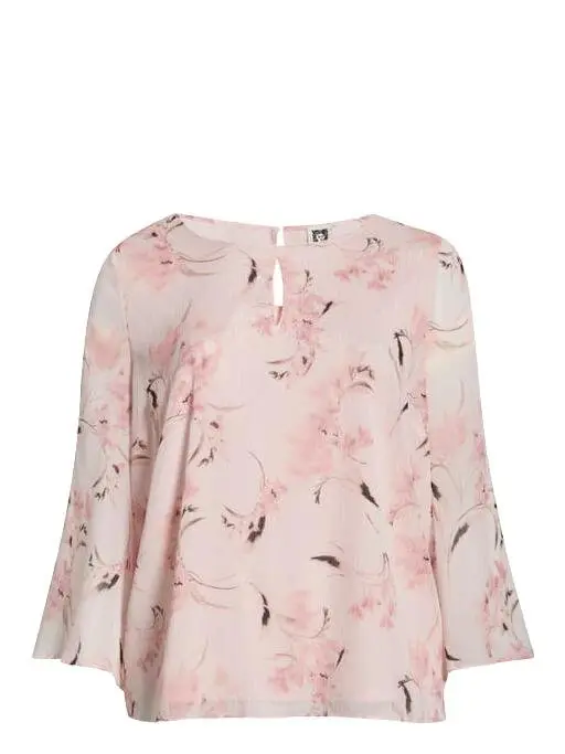 Anne Klein Floral Metallic Print Keyhole Top - Soft Blossom Multi
