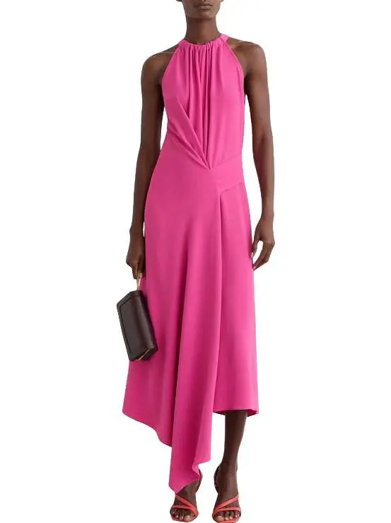 REISS Maeve Sleeveless Asymmetric Midi Dress - Raspberry Pink