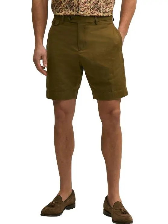 Brooks Brothers Flat-front Linen & Cotton Shorts - Dark Olive
