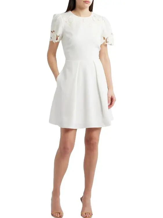 Vince Camuto Floral Cutwork Crepe Dress - Ivory