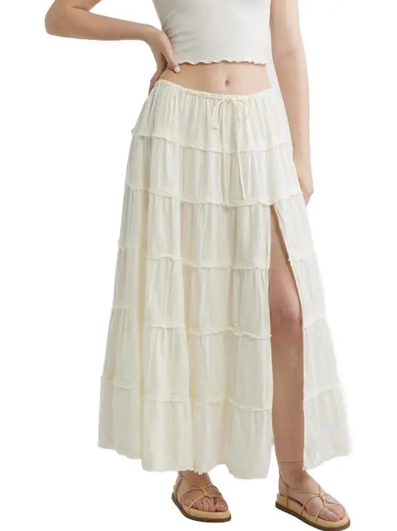 BDG URBAN OUTFITTERS Nova Tiered Gauze Midi Skirt - White