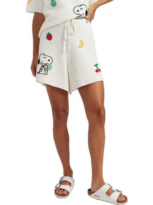 Chinti & Parker Cotton Crochet Snoopy Shorts - Cream