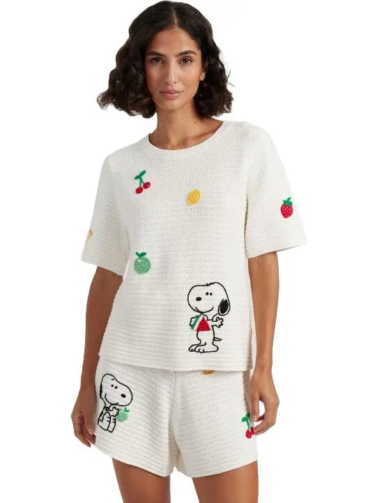 Chinti & Parker Cotton Snoopy Crochet Tee - Cream