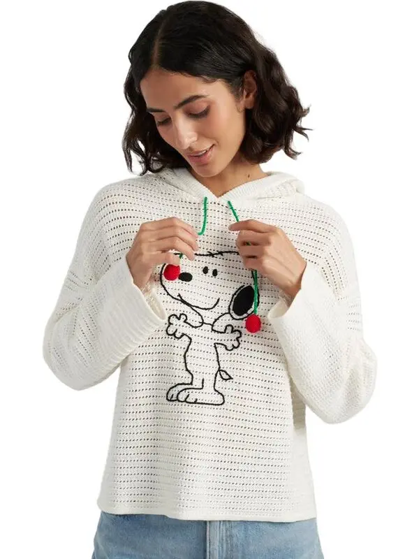 Chinti & Parker Cotton Snoopy Crochet Hoodie - Cream