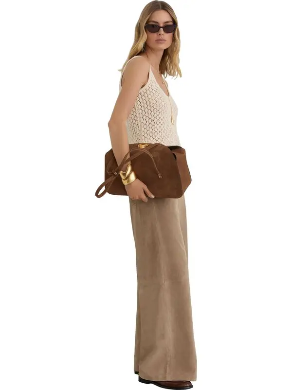 REISS Keria Suede Wide-leg Trousers - Sand