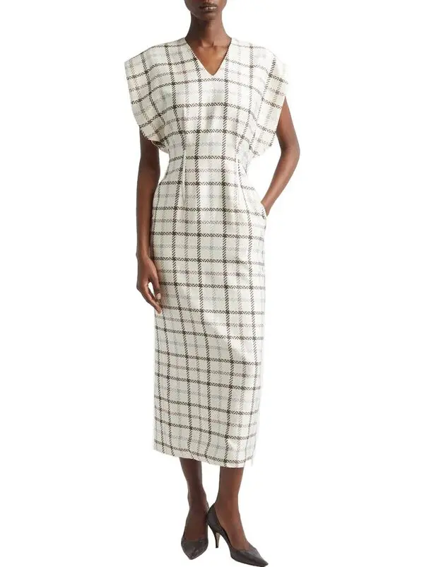 Brandon Maxwell The Keaton Virgin Wool & Silk Midi Dress - Windowpane Plaid