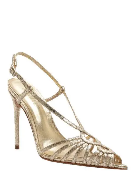 Schutz Seraphine Snakeskin Embossed Slingback Sandal - Platinum