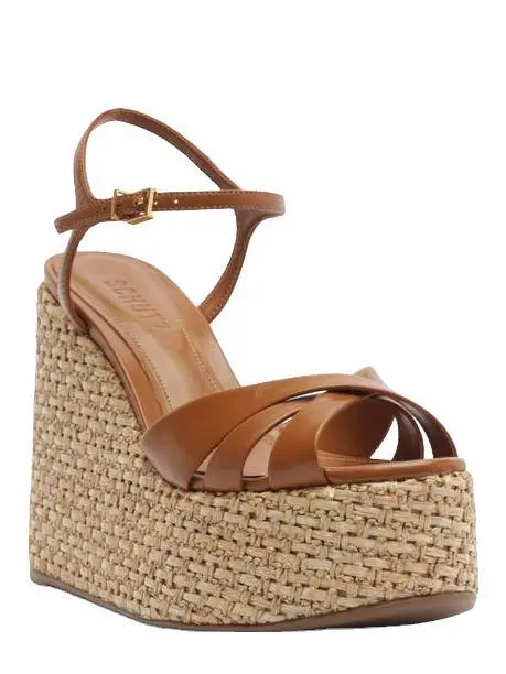 Schutz Keefa Platform Wedge Ankle Strap Sandal - Burnt Honey