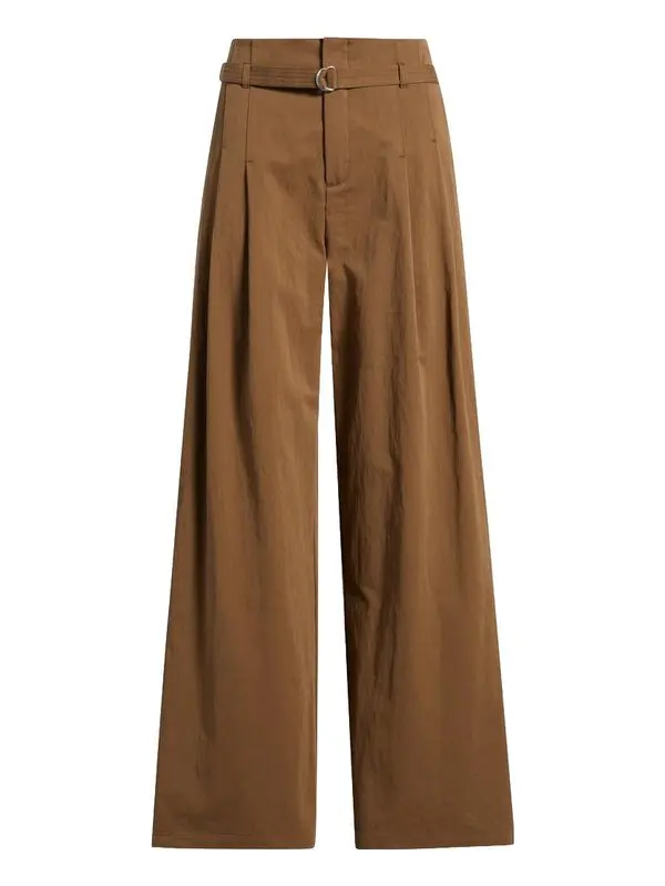 Mango Belted Cotton-blend Wide Leg Trousers - Khaki Green