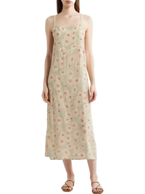 The Great. Sunroom Sleeveless Slipdress - Champagne Scattered Bloom
