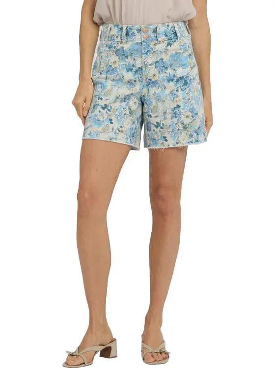 NYDJ Berkyn Frayed Floral High Waist Denim Shorts - Blue Blooms