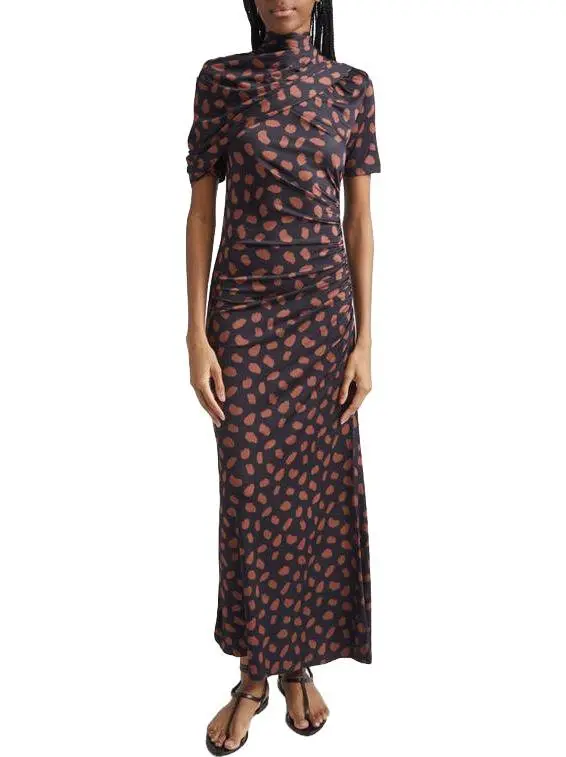 Johanna Ortiz Serene Print Ruched Jersey Safari Dress - Black/coffee