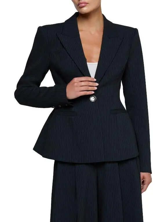 L'Agence Therese Cinch Waist Blazer - Midnight/ivory Pinstripe