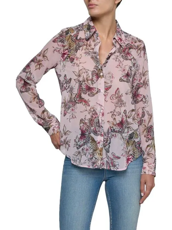 L'Agence Laurent Mixed Print Button-up Shirt - Light Pink