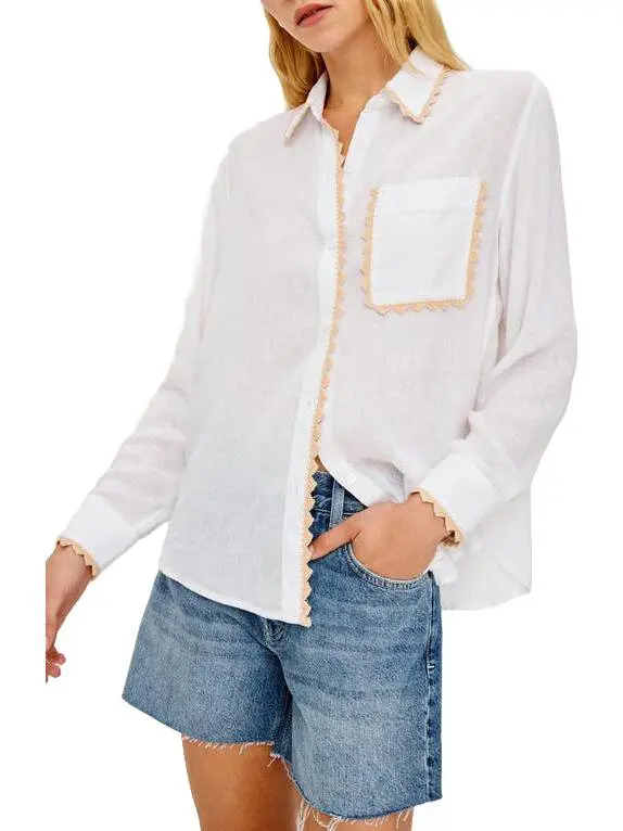 Rails Crochet Trim Button-up Shirt - White
