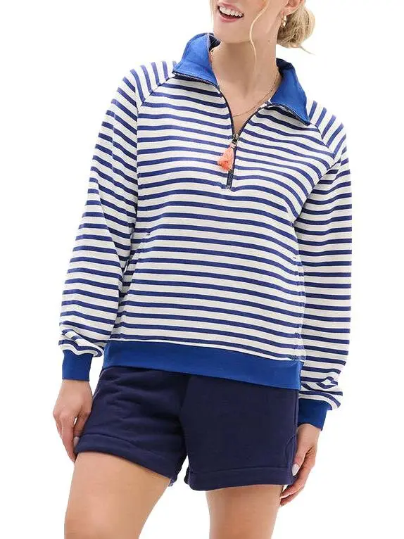 HATLEY Mezarine Stripe Quarter Zip Sweatshirt - Mazarine