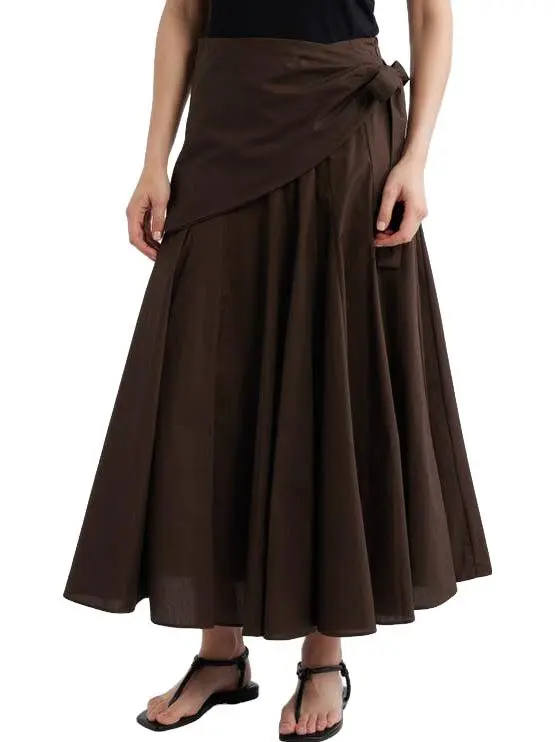 Mango Falda Milos Faux Wrap Cotton Skirt - Chocolate