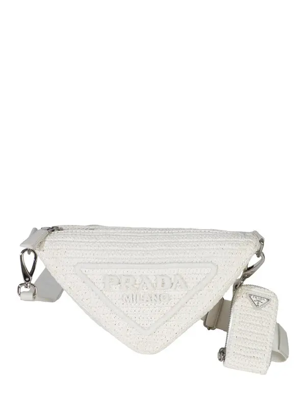Prada Raffia Effect Crochet Triangle Bag - White