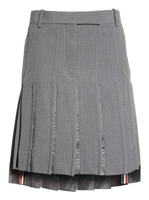 Thom Browne Pleated Low Rise Wool Seersucker Skirt - Light Grey