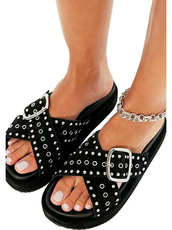Seychelles Sasha Studded Footbed Sandals - Black Suede