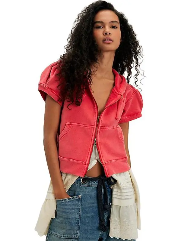 Free People Cropped Summer Sweatshirt - High Risk Red