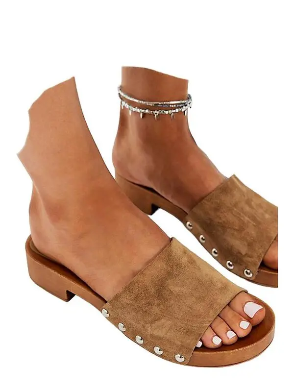 Free People Carrie Clog Sandals - Taupe Suede
