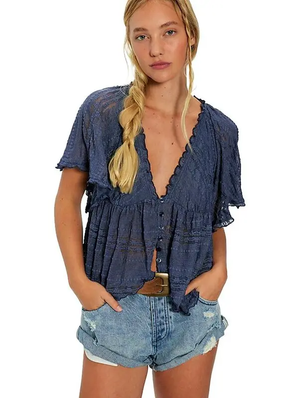 Free People Lace Top - Night Shadow