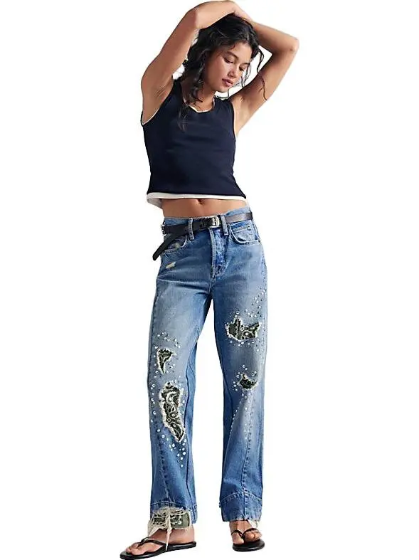 TRICIA FIX Stick Around Studded Bandana Jeans - Sky