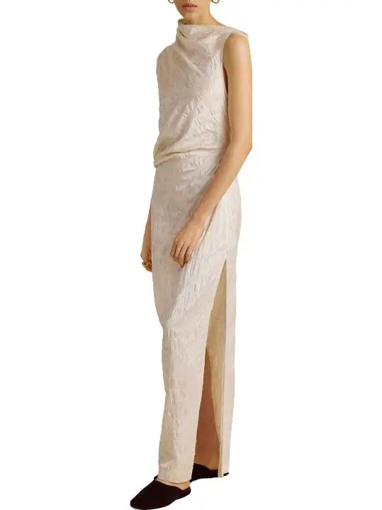 Marina Moscone Column Dress With Asymmetric Draping - Ivory