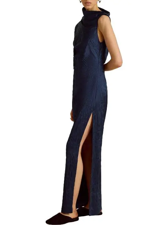 Marina Moscone Column Dress With Asymmetric Draping - Navy