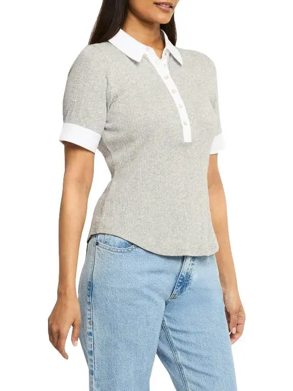 Cinq À Sept Jaden Rib Polo Top - Heather Grey/white