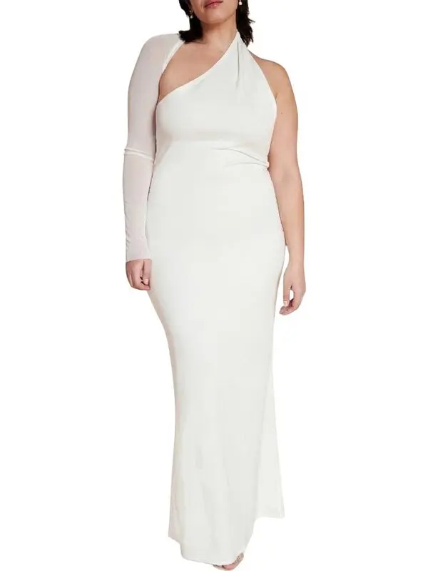 MARCELLA Manhattan Mesh Asymmetric Gown - Off White Mesh