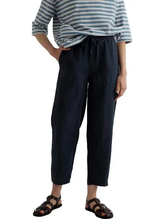 SEASALT CORNWALL Sholl Drawstring Linen Tapered Trousers - Maritime