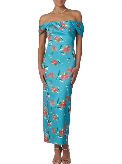 Shoshanna Floral Mikado Calder Dress - Sea Blue
