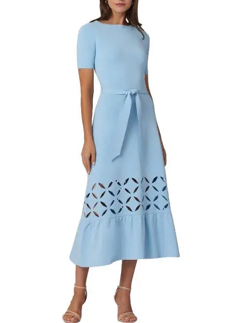 Shoshanna Oakview Knit Pendleton Midi Dress - Sky Blue