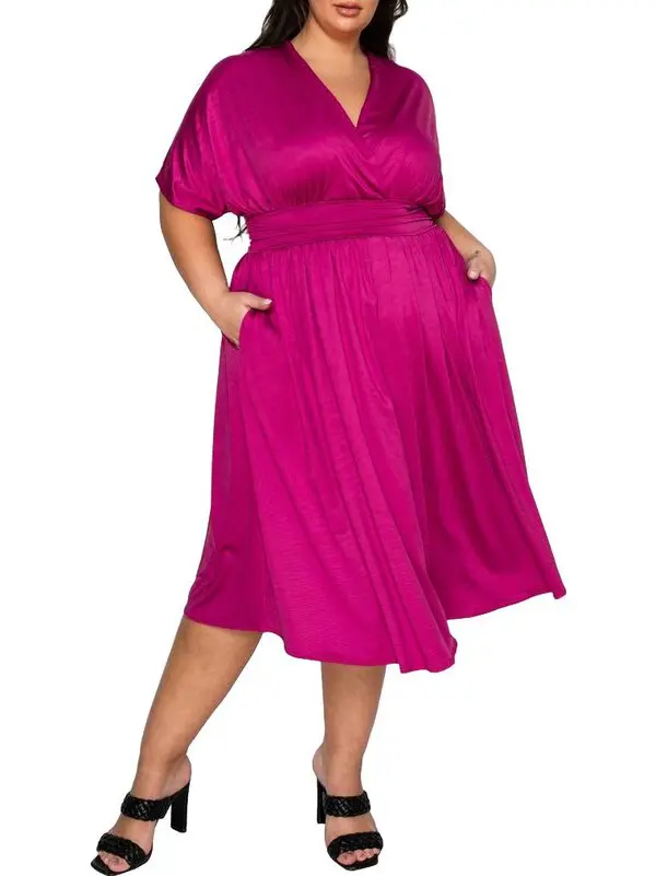 L I V D Cyra Empire Waist Midi Dress - Magenta