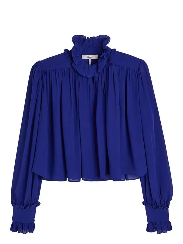 Chloé Ruffled Silk Blouse - Indigo