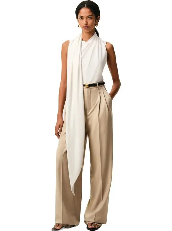 Ami High-waist Wide-leg Wool Trousers - Beige
