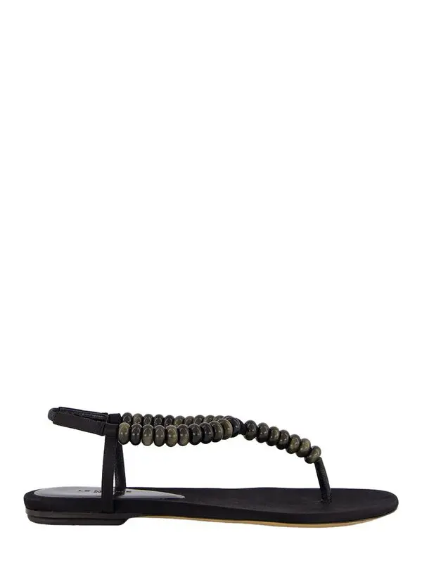 Le Monde Beryl Satin Beaded Thong Sandals - Black