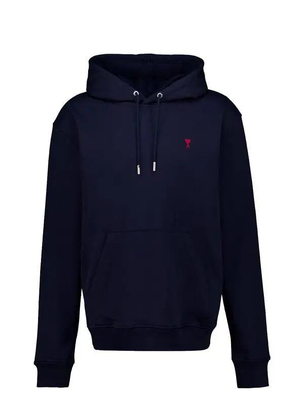 AMI Paris De Coeur Cotton Hooded Sweatshirt - Blue