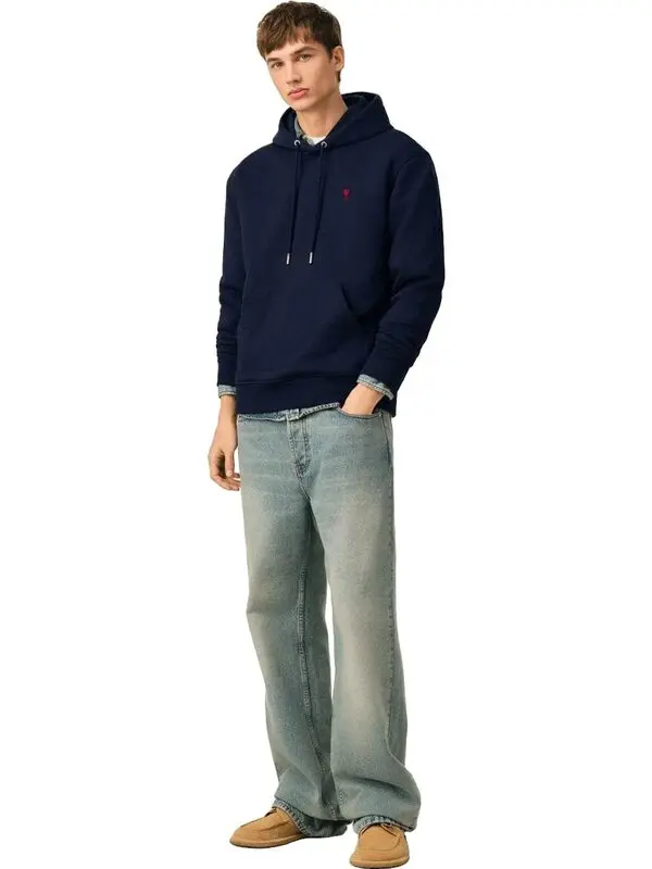 AMI Paris De Coeur Cotton Hooded Sweatshirt - Blue