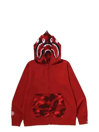 A BATHING APE Camo Shark Full Zip Double Hoodie - Red