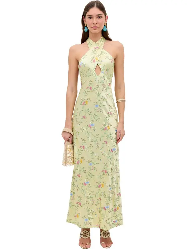 Rixo Dune Botanical Embroidery Gown - Green