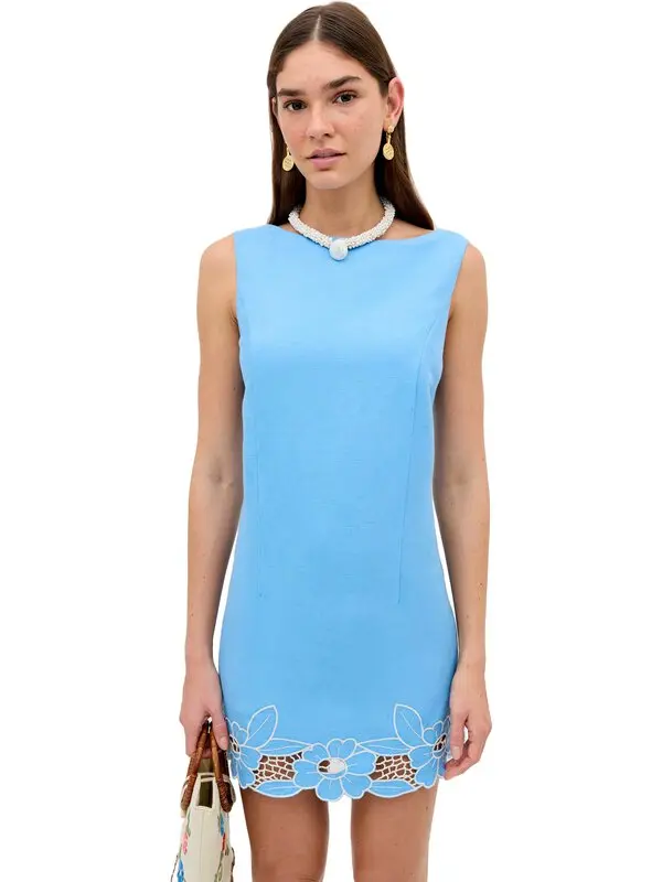 Rixo Bingley Daisy Cutwork Embroidery Mini Dress - Blue