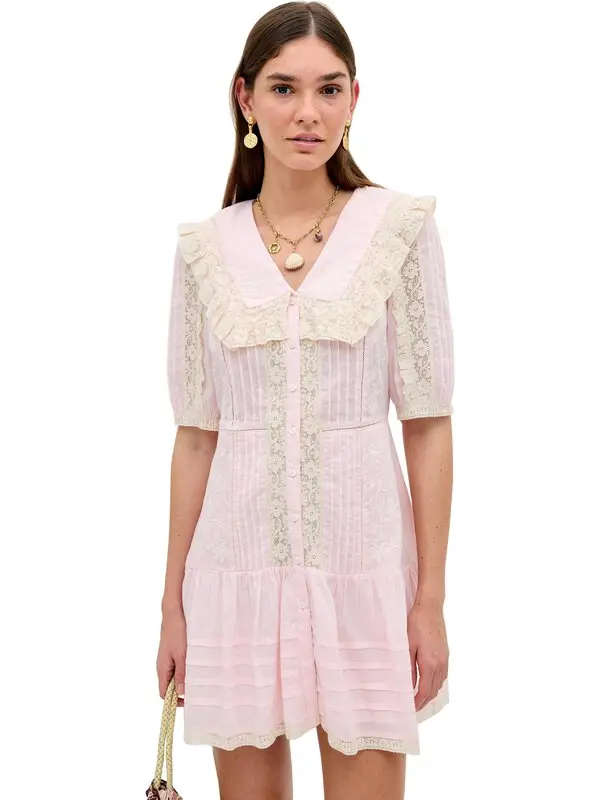 Rixo Dove Pansy Embroidery Dress - Pink